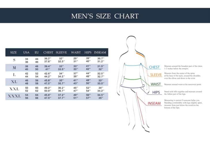 Men’s Clothing Size Conversion Chart (Pants, Shirts & Jackets ...