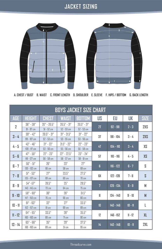 Detailed Coat & Jacket Size Chart (Table & Diagram) – Threadcurve