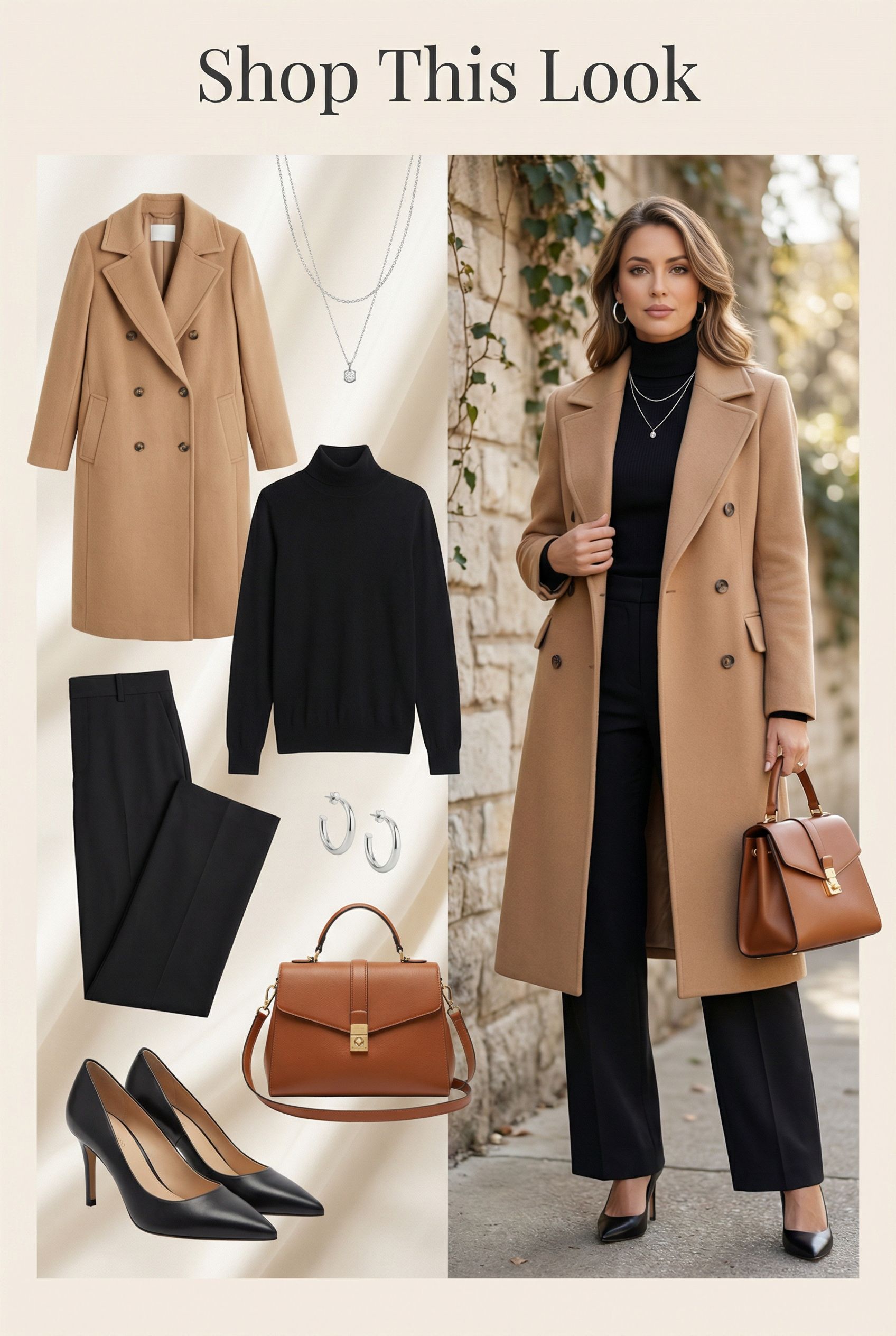 Classic Camel Coat Dinner Date Look with All-Black Base - Shop This ...