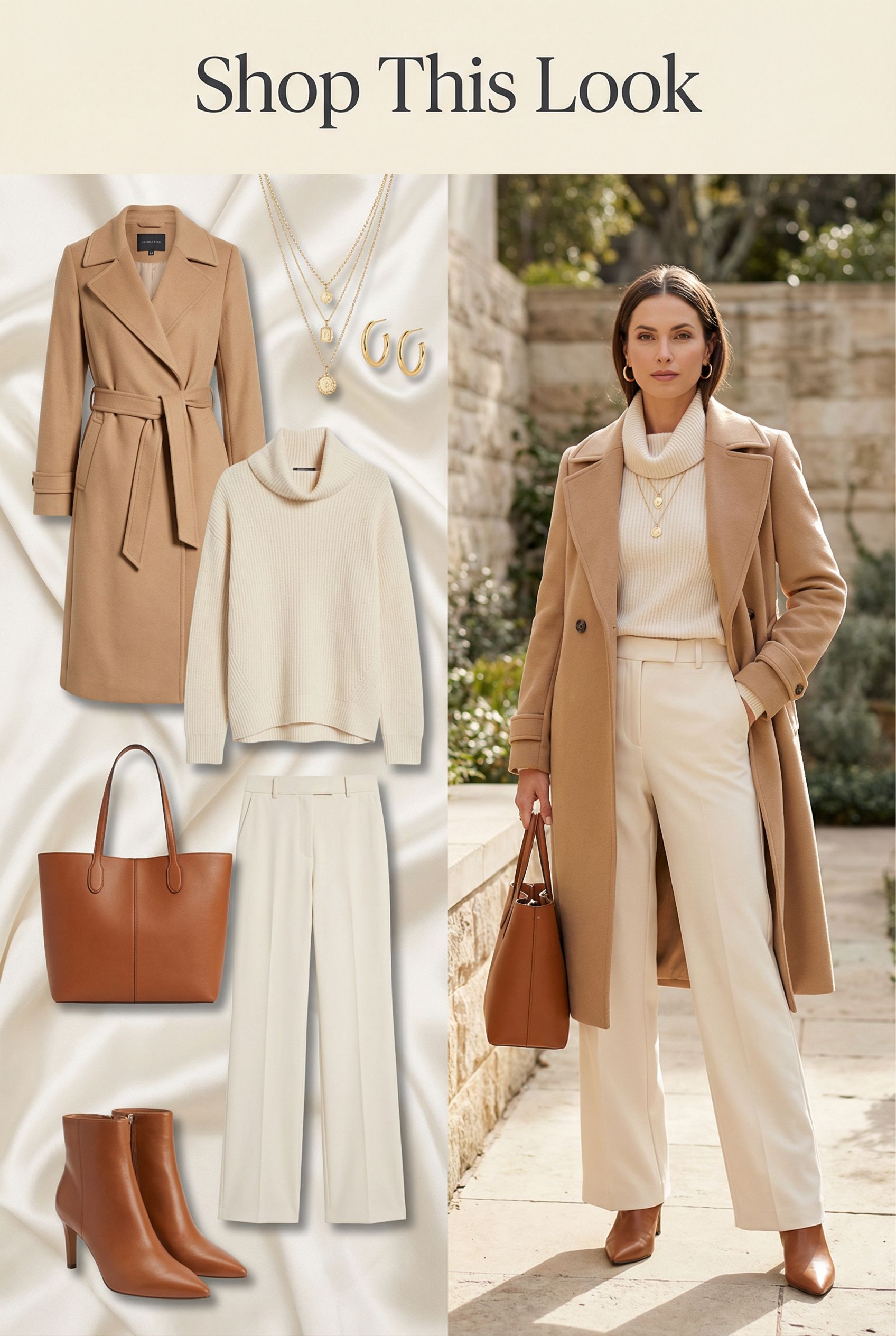 Elegant Monochrome Cream Date Night Look with Wide Leg Pants - Shop ...